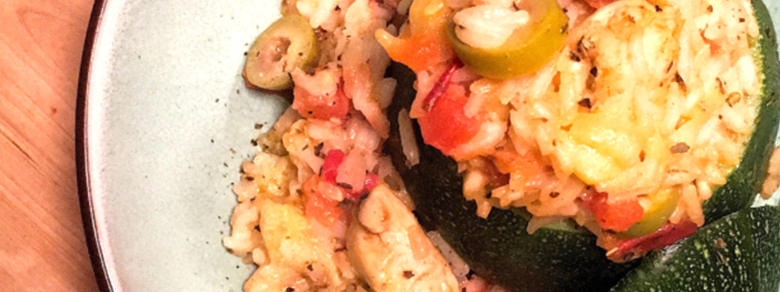 Courgette ronde farcie avec du riz Méditerranéen et du poulet – Etixxsports